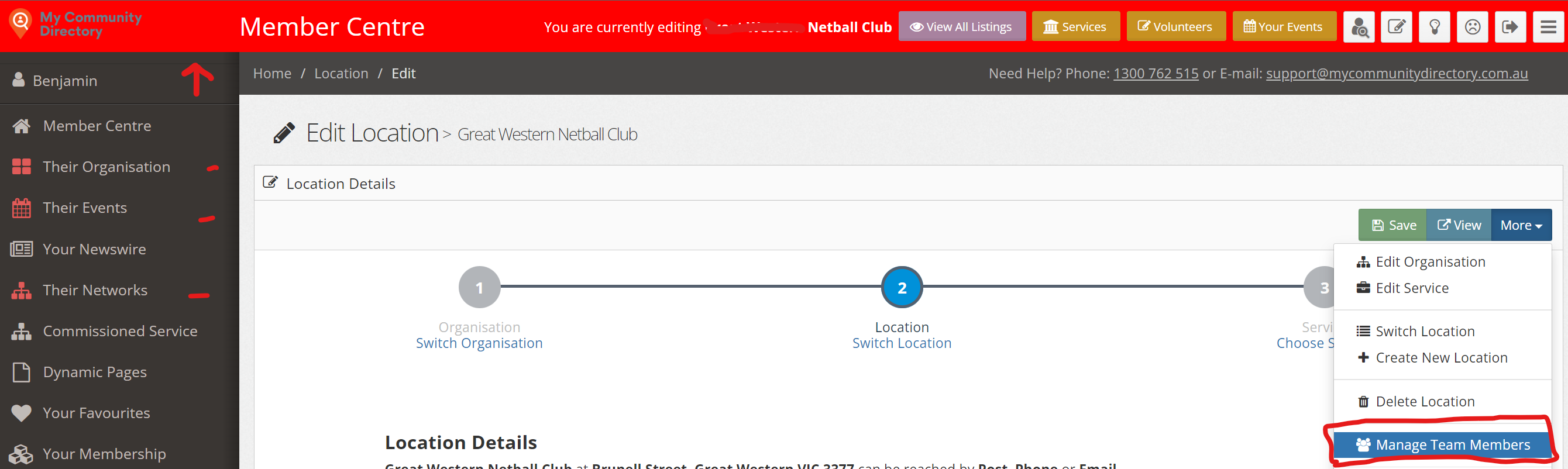 HOW TO add Team Members to a community listing in your region