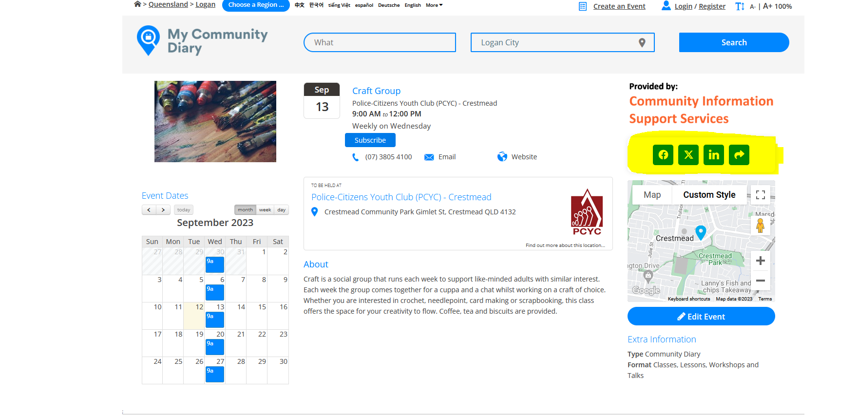 Sharing an Event from My Community Diary on Social Media